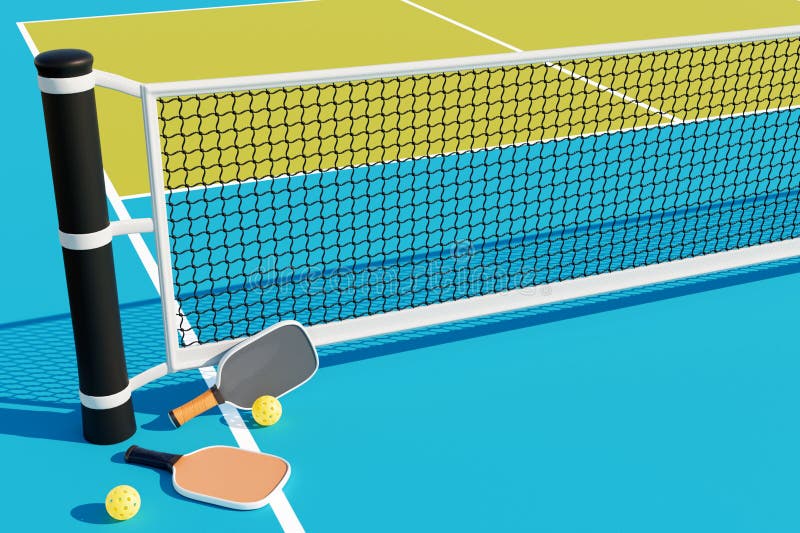 Rackets and Balls for Pickleball Court at the Net. Stock Illustration ...
