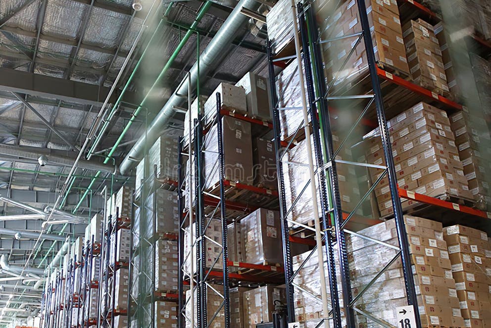 Racks with Boxes in the Warehouse. Stock Image - Image of crate ...
