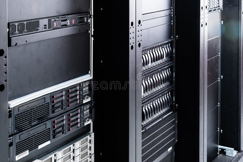 Racks Filled with Computer Hardware Inside Internet Datacenter Stock ...