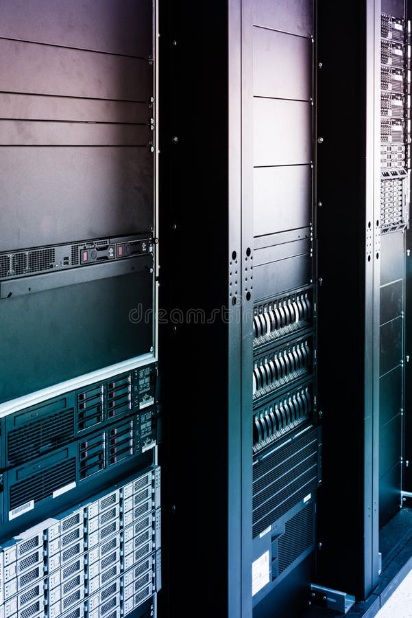 Racks Filled with Computer Hardware Inside Internet Datacenter Stock ...