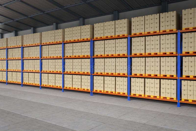 Racks Full of Carton Boxes in Warehouse Stock Illustration ...