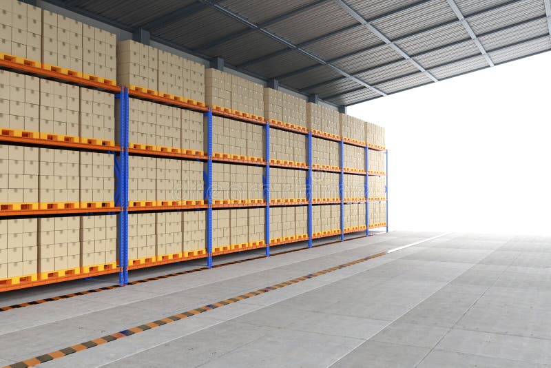 Racks Full of Carton Boxes in Warehouse Stock Illustration ...