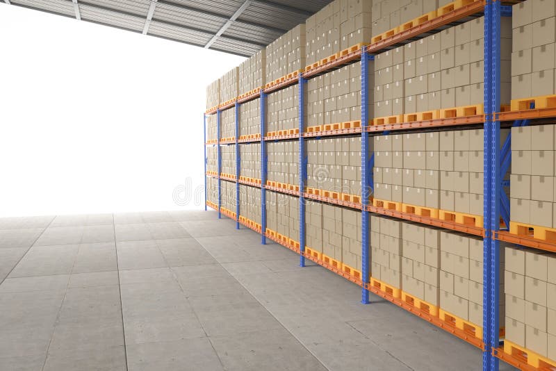 Racks Full of Carton Boxes in Warehouse Stock Illustration ...