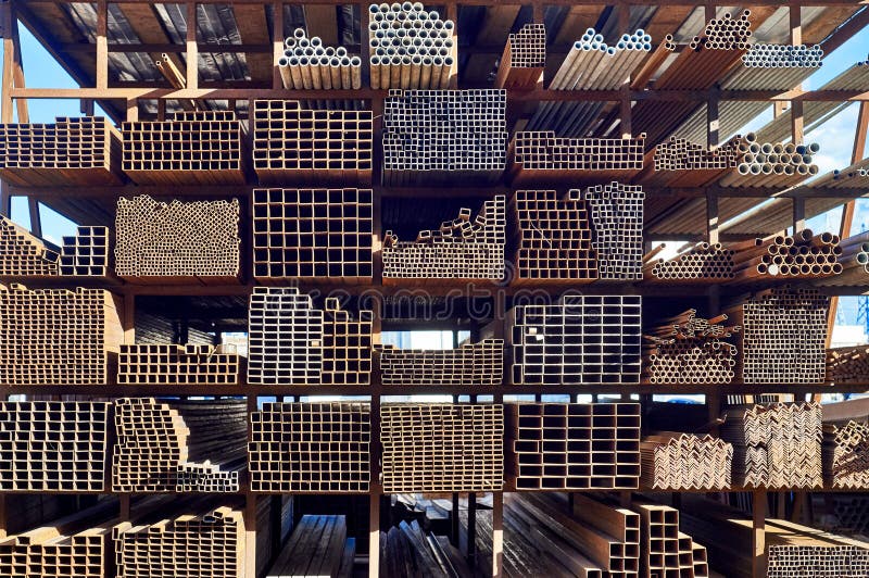 Racks Full of Rusty Steel Pipes Outdoors Stock Image - Image of metal ...