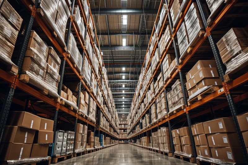 Racks in a Warehouse Filled with Boxes Stock Image - Image of blue ...