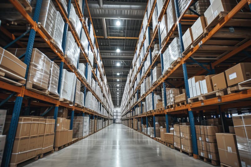 Racks in a Warehouse Filled with Boxes Stock Image - Image of blue ...