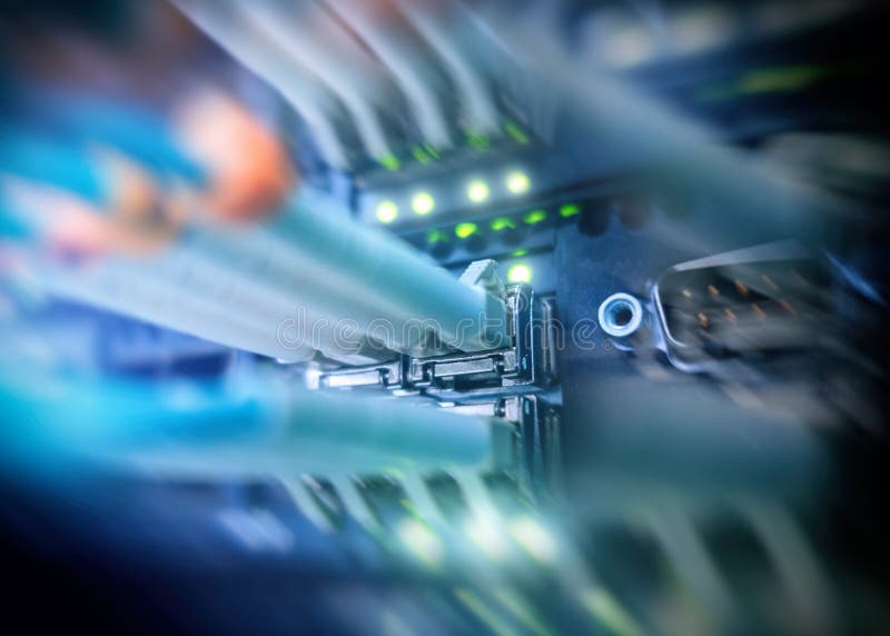 Racks Optical Fiber. Fiber Optic Equipment in a Data Center Stock Image ...