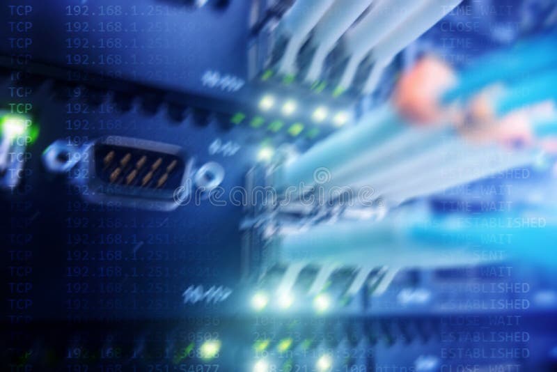 Racks Optical Fiber. Fiber Optic Equipment in a Data Center Stock Photo ...