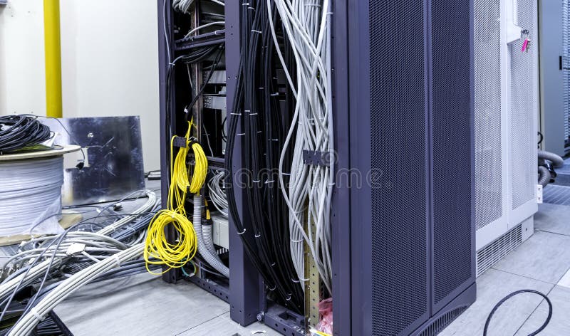 Internet Wires Fiber Optic Connecting on Core Network Swtich in Server ... Internet Wires Fiber Optic Connecting on Core Network Swtich in Server ...