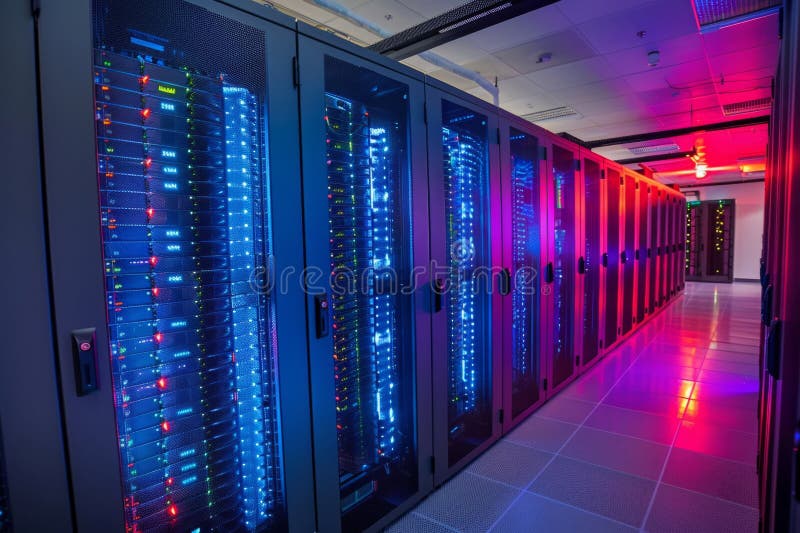 Racks with Servers of a Data Center Stock Image - Image of connection ...