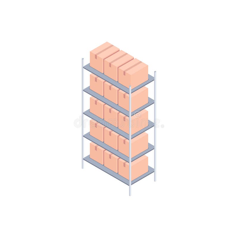 Racks with Small Boxes Isometric Vector Illustration Stock Vector ...