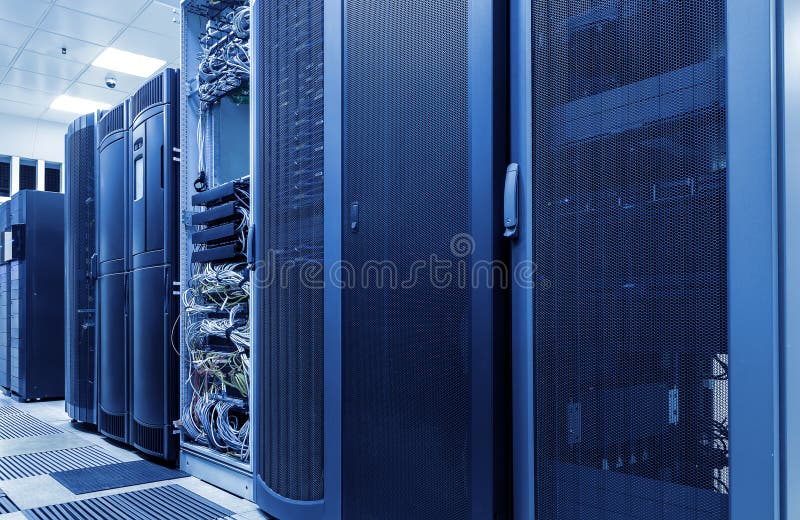 Rackserver Hardware with an Open Door in Data Center Stock Image ...