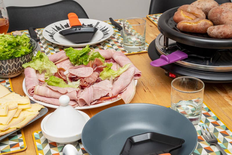 Raclette Cheese and Meat, French Tradition Stock Photo - Image of food ...