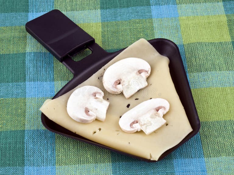 Raclette Pan with Cheese and Mushroom Stock Photo - Image of colorful ...