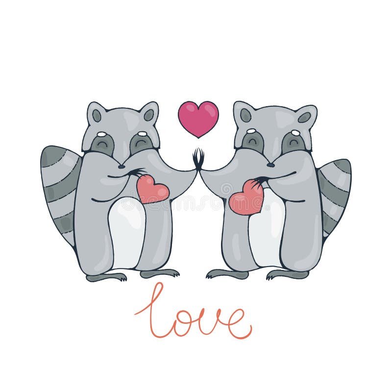 Racoons in love stock vector. Illustration of curious - 105923746