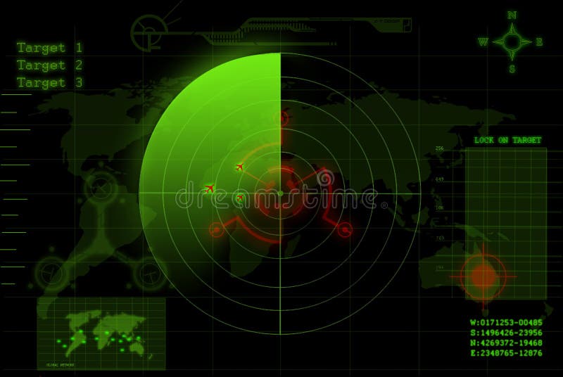 Military Green Radar. Wireframe Landscape . Screen with Target ...