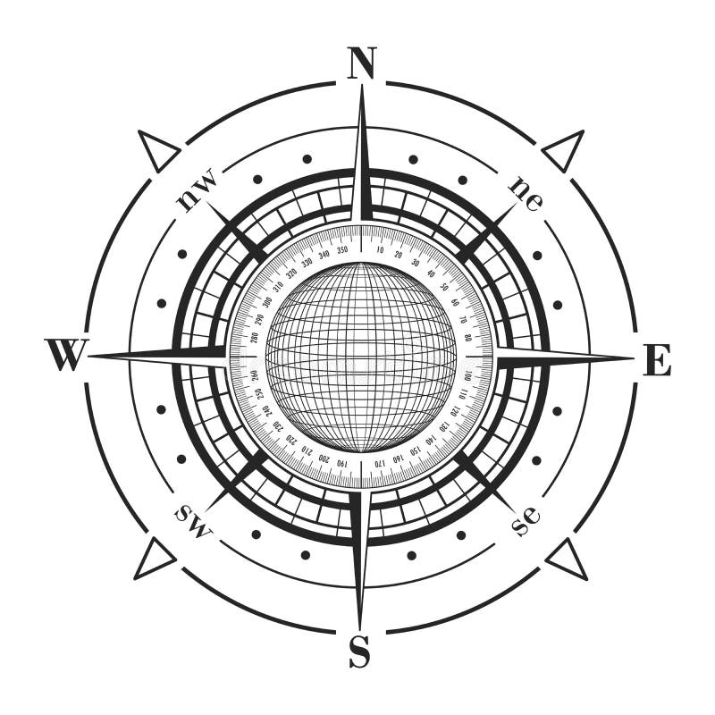 Radar Compass Rose with Globe. Stock Vector - Illustration of radar ...