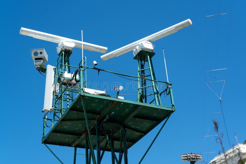 Radar Detection System of Watercraft Against Blue Sky. Stock Image ...