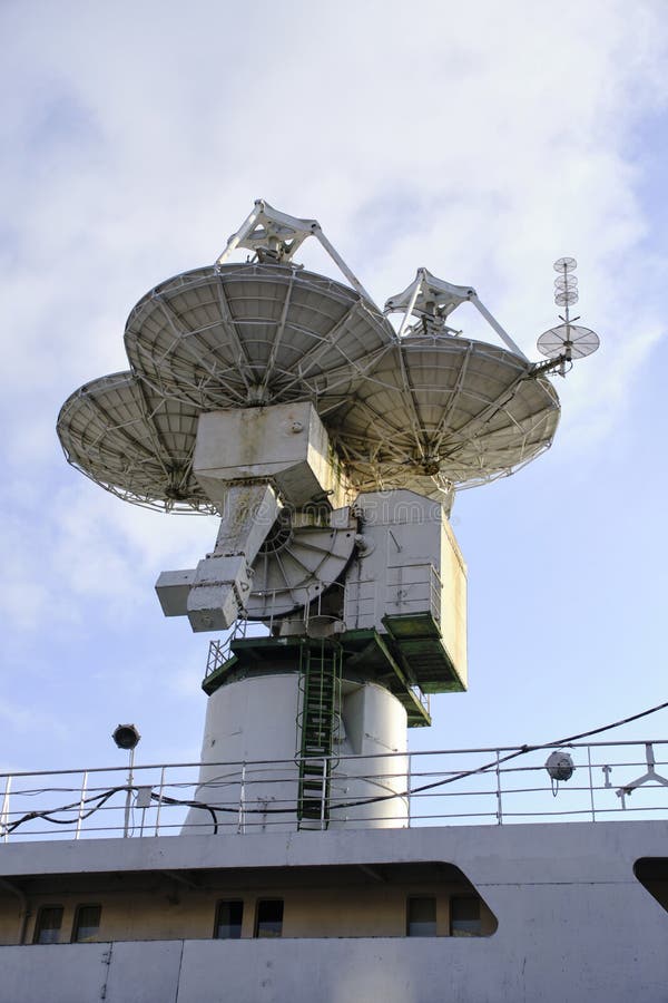 Radar Dishes are Located Deck Ship. Stock Image - Image of ocean, boat ...