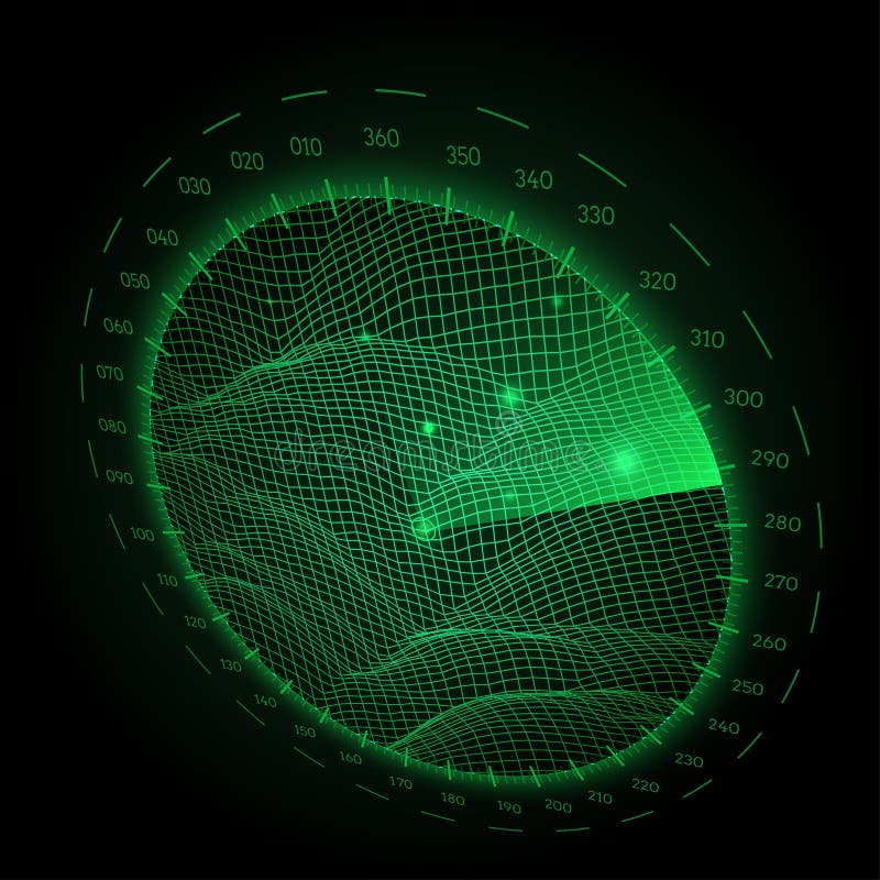 Radar Round Screen in Perspective, on Black Background. Vector ...