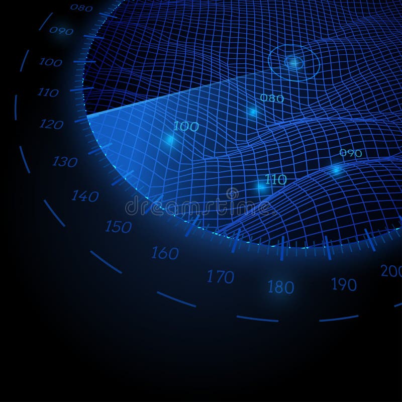 Radar Round Screen in Perspective, on Black Background. Vector ...