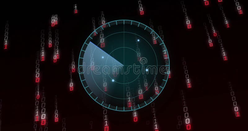 Radar Scanning Animation Over Falling Binary Code In Digital