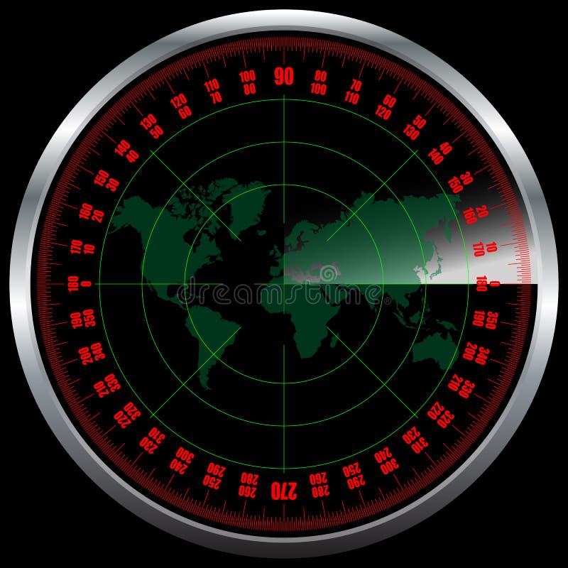 Radar Screen with World Map Stock Vector - Illustration of equipment ...