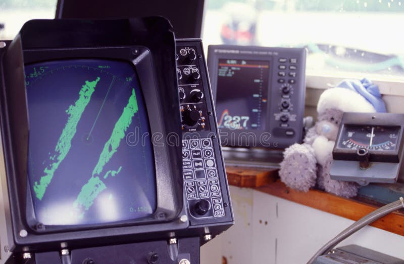 Radar and Location Screen on Bridge of Passenger Cruise Ship Editorial ...