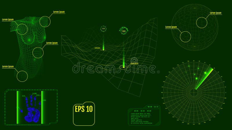 Radar Screen with Body, Planet, Map, Targets and Futuristic User Stock ...