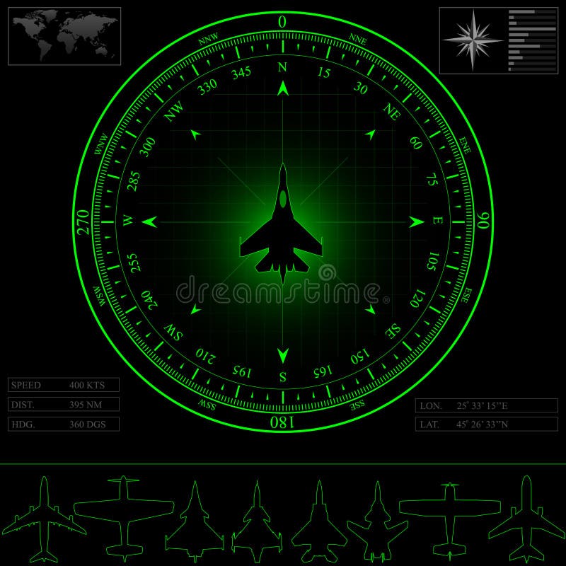 Radar screen with compass stock vector. Illustration of mission - 37036679