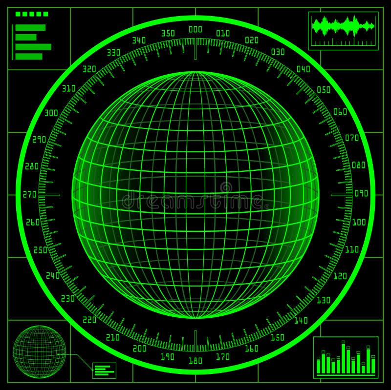 Radar Screen with World Map Stock Vector - Illustration of equipment ...