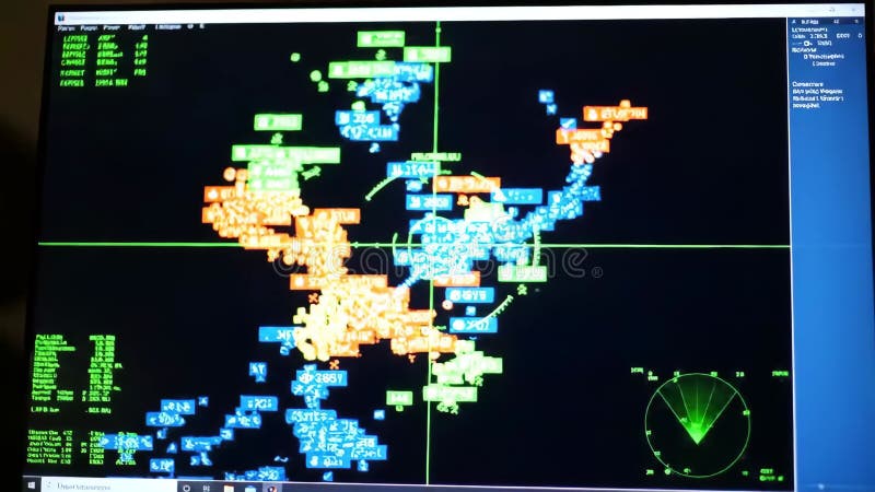 Radar Screen Displaying Air Traffic Data with Various Colored Markers ...