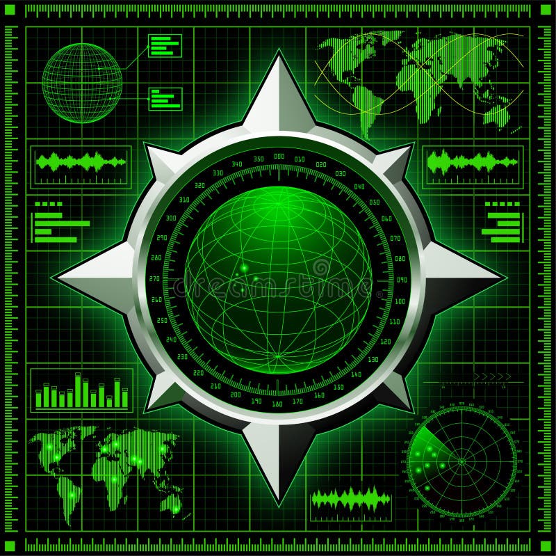 Radar Screen with World Map Stock Vector - Illustration of equipment ...