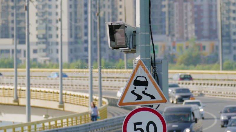 Radar Speed Control Camera and Signs on the Road Stock Video - Video of ...