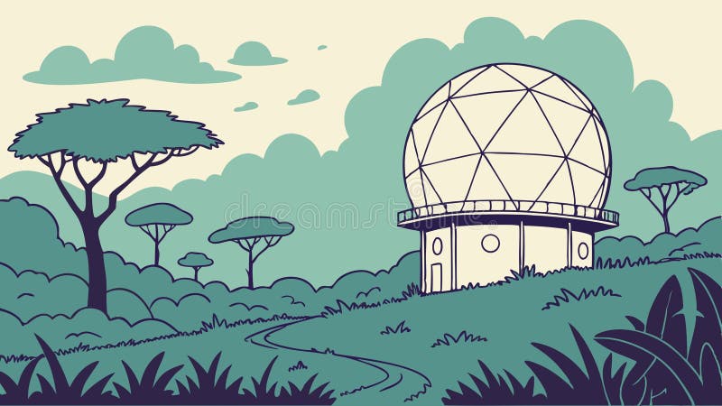 Radar Sphere Tech Structure in an Abstract Coastal Landscape, Vector ...