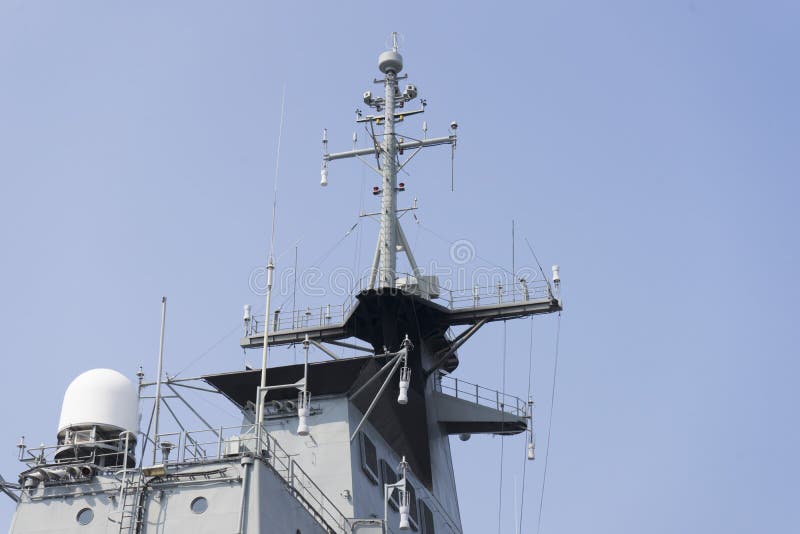 Radar at the Top of the Battle Ship Stock Image - Image of blue, steel ...
