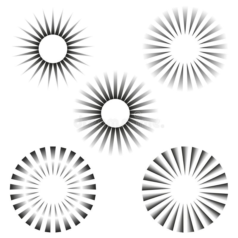 Radial Burst Icons. Black and White. Gradient Sunburst Set. Vector ...
