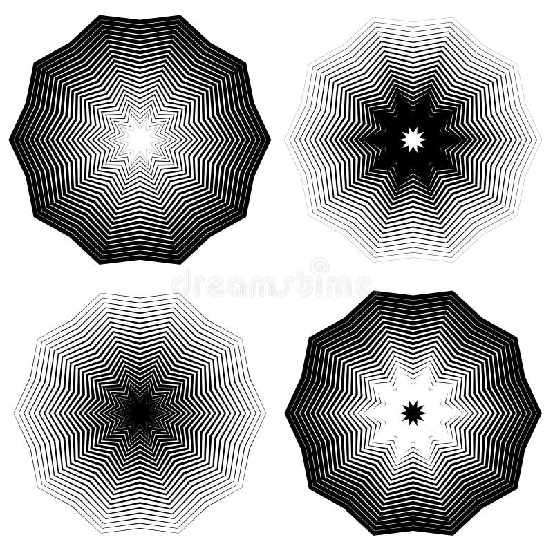 Radial, Concentric Shape Set. Abstract Monochrome Graphics Stock Vector ...