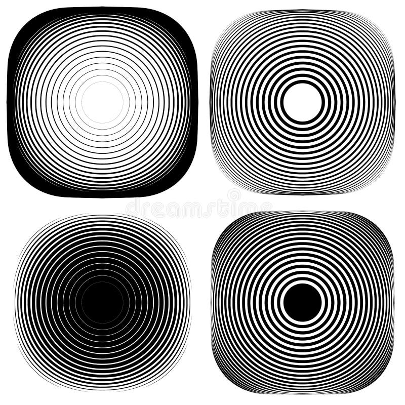 Radial, Concentric Shape Set. Abstract Monochrome Graphics Stock Vector ...