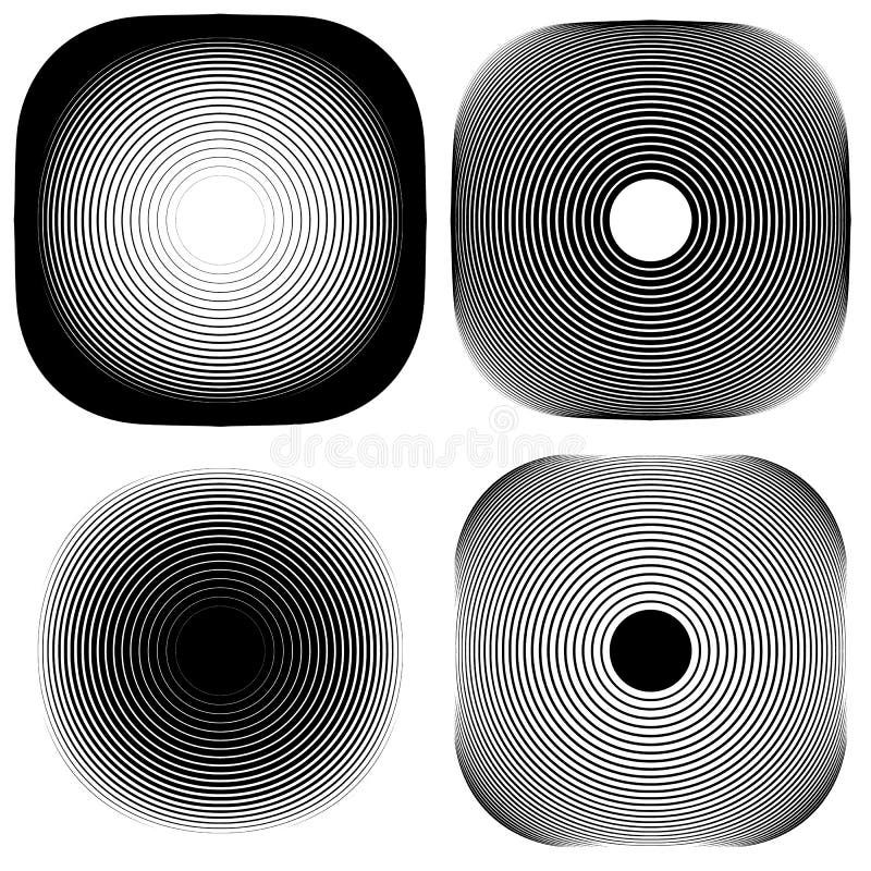 Radial, Concentric Shape Set. Abstract Monochrome Graphics Stock Vector ...