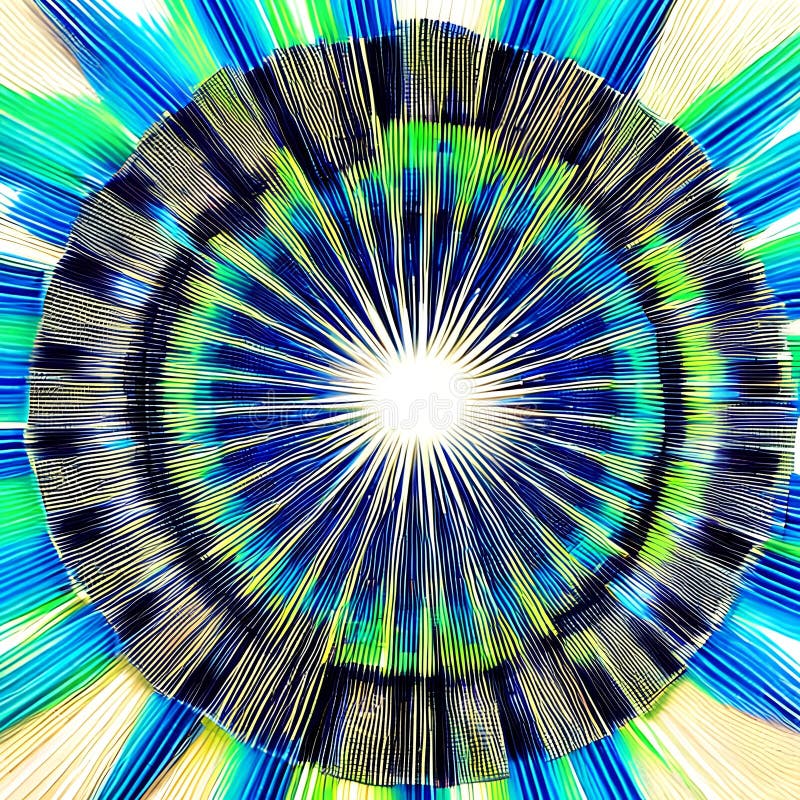 A Radial Design with Interlocking Squares in Shades of Blue and Green3 ...