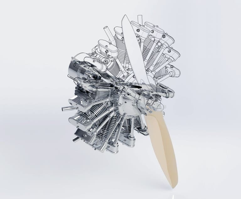 Radial Engine with a Propeller Stock Illustration - Illustration of ...