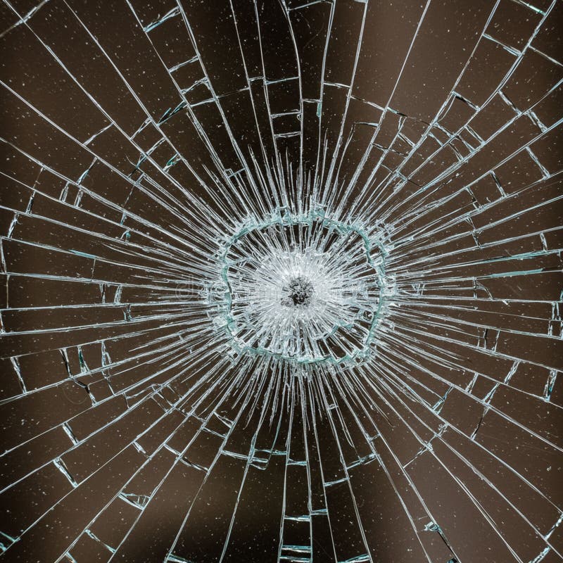 Radial Fracturing Pattern in Cracked Glass Centered Around an Impact ...