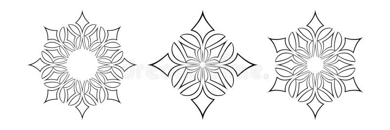 Radial Geometric Patterns. Snowflake or Star Icons. Decorative Design ...