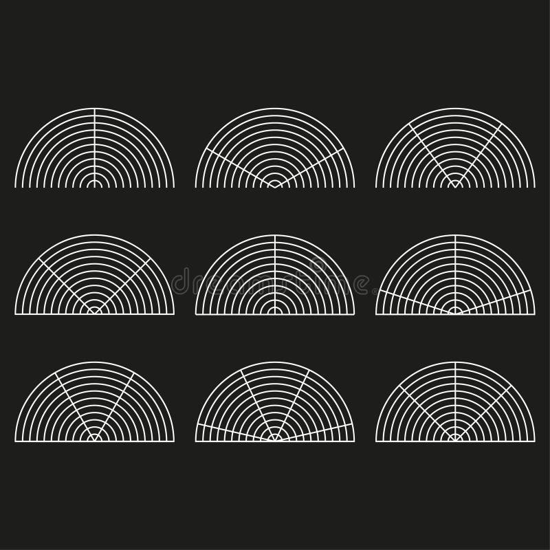 Radial Grid Pattern. Half Circle Shape. White Outline Vector. Dark Background Element Stock ...
