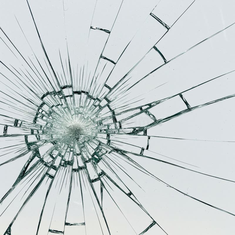 Radial Pattern of Cracks on Shattered Glass, Forming from a Central ...