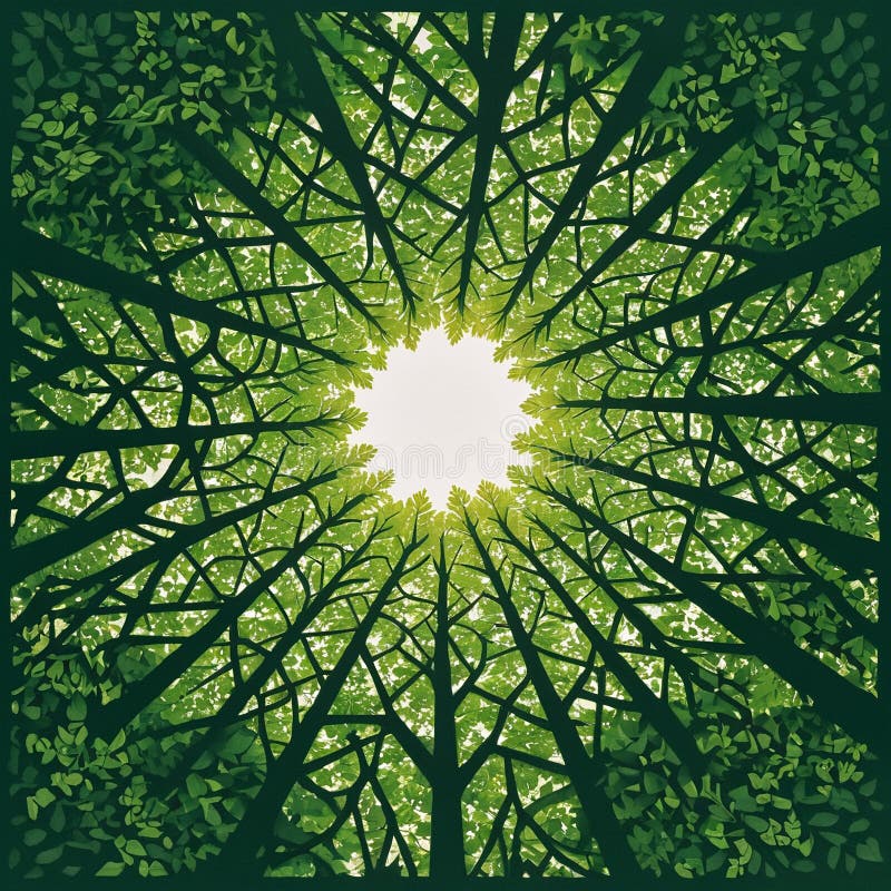 A Radial Pattern of Green Leaves Radiates Out from a Central White ...