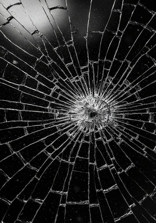 Radial Pattern of Shattered Glass, Showing Cracks Radiating from the ...