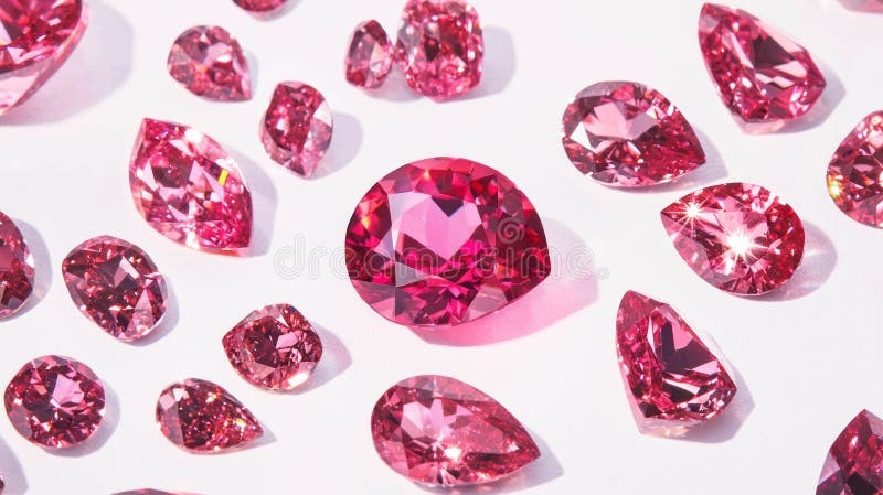 Radiant Assortment of Bright Red Ruby Gems Against White Surface Stock ...