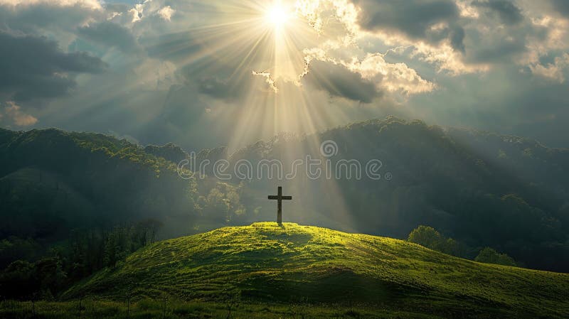 Radiant Beam of Sunlight Breaking through Clouds, Illuminating a Cross ...